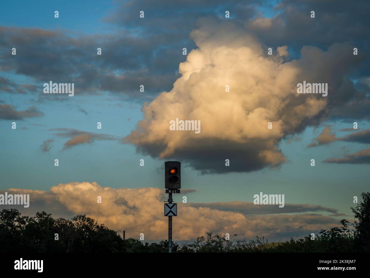 Old non electrified railway track near Rakovnik town in sunset color ...