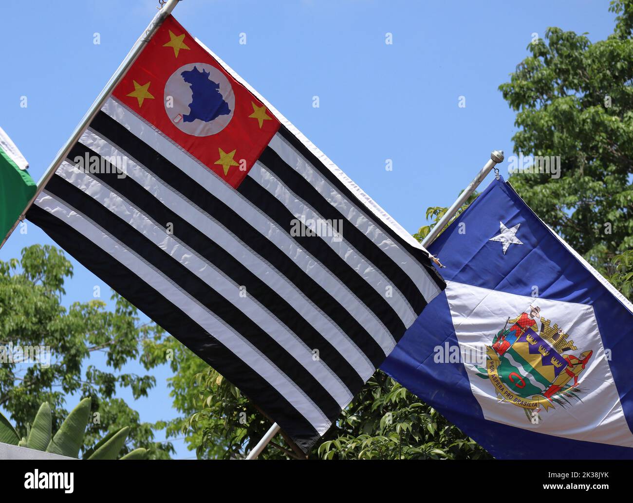 Sao Paulo state and Taubate city flags blowing in the wind Stock Photo - Alamy