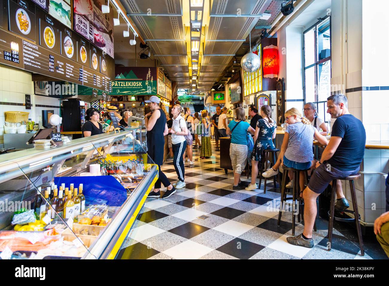 Interior of the Markthalle (Food Market Hall) in Freiburg im Breisgau ...
