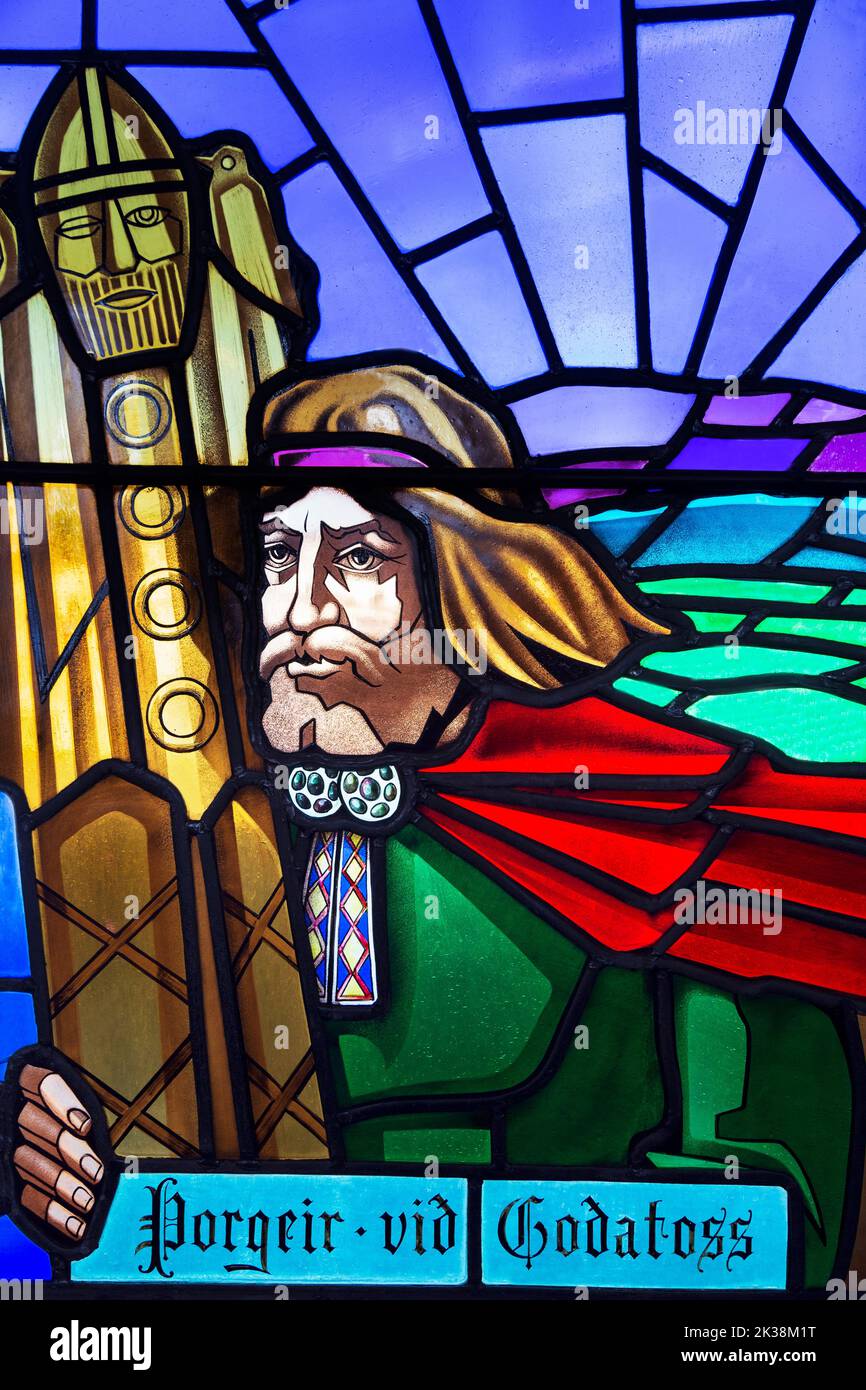 Stained glass in Church, Akureyri, Iceland, Europe Stock Photo - Alamy