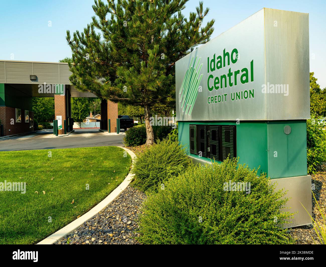 Idaho Central Credit Union drive through and digital clock sign Stock ...