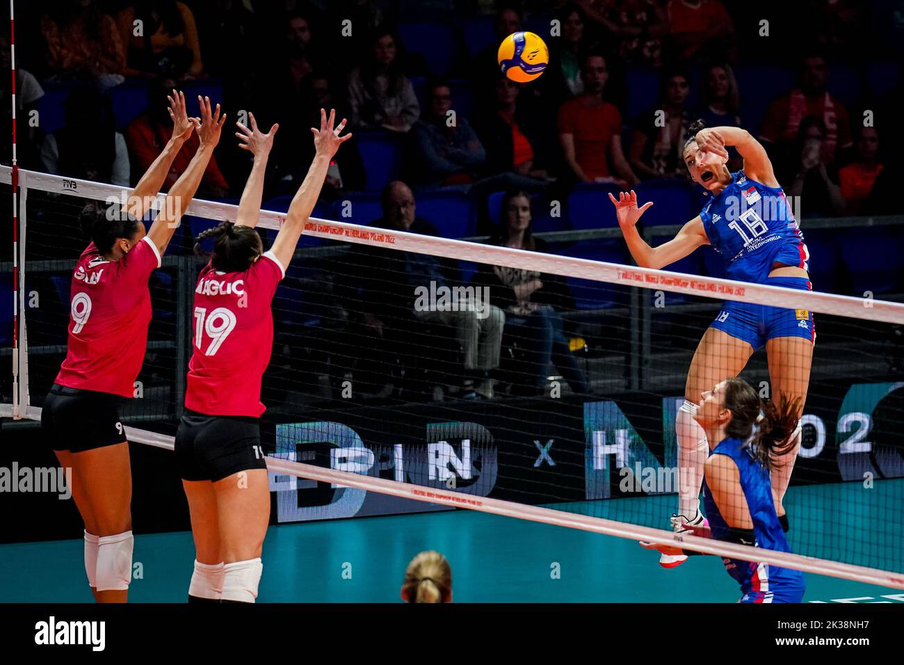 ARNHEM, NETHERLANDS - SEPTEMBER 25: Tijana Boskovic of Serbia spikes ...