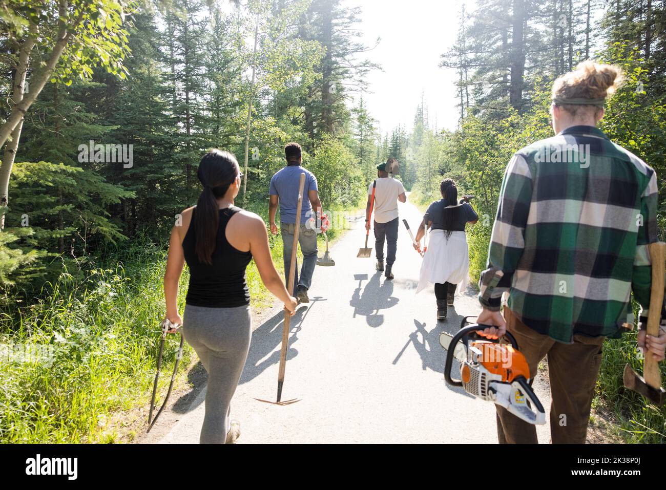 Man walking into forest with chainsaw hi-res stock photography and ...