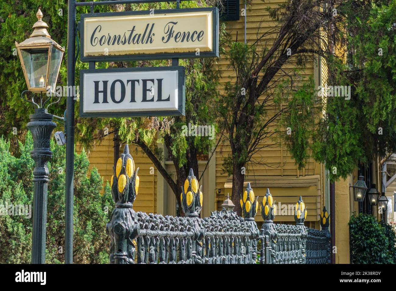 NEW ORLEANS, LA, USA - MARCH 19, 2020: Cornstalk Fence Hotel sign ...