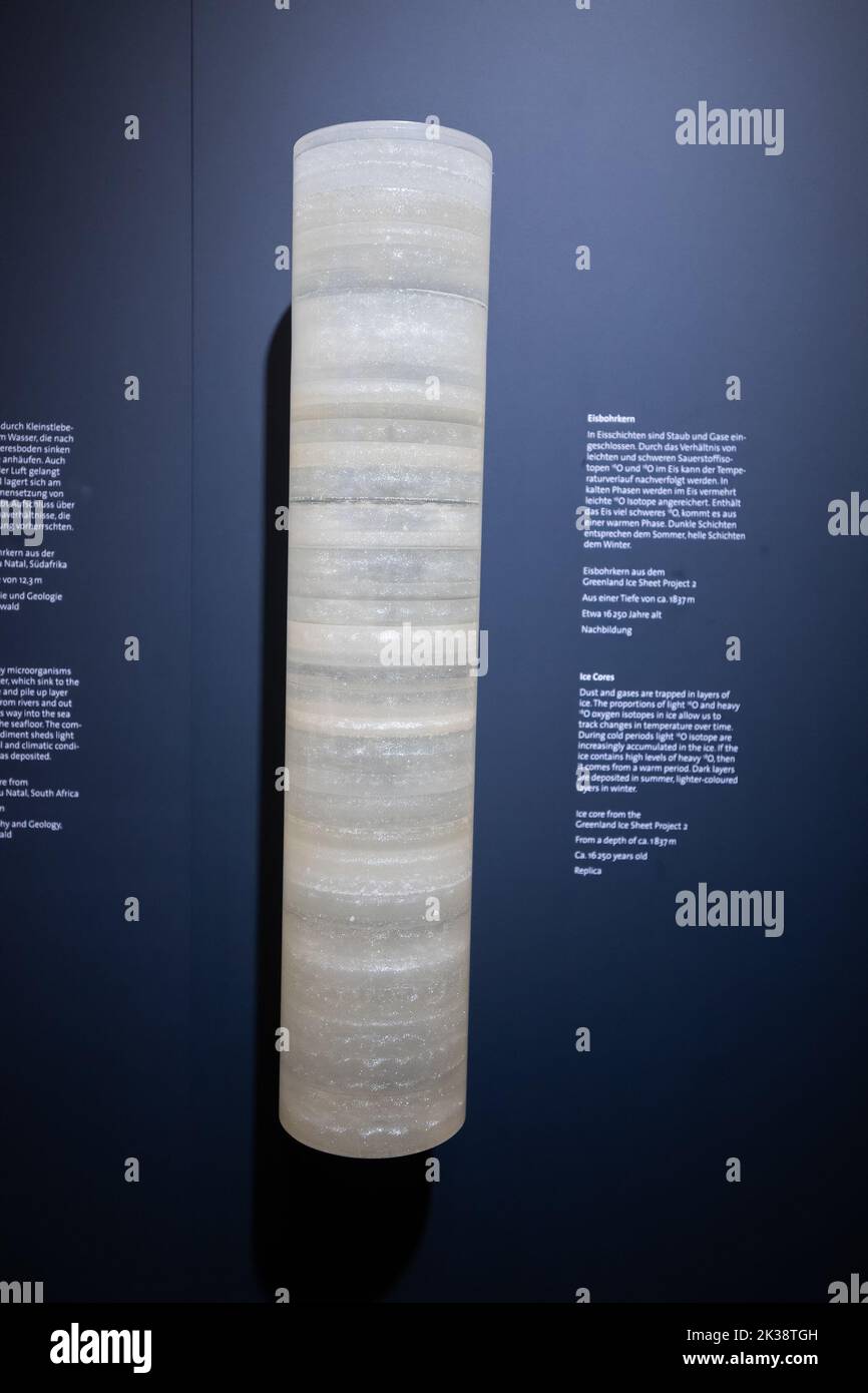 22 July 2022, Neanderthal museum, Germany: Layers of ice cores from a ...