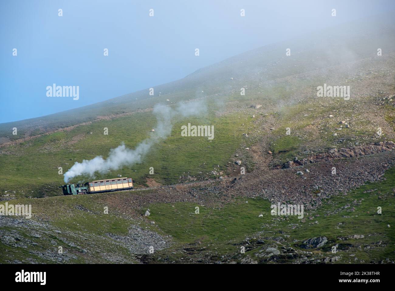 Steam Train going down the Hill at Snowdon, North Wales Stock Photo - Alamy