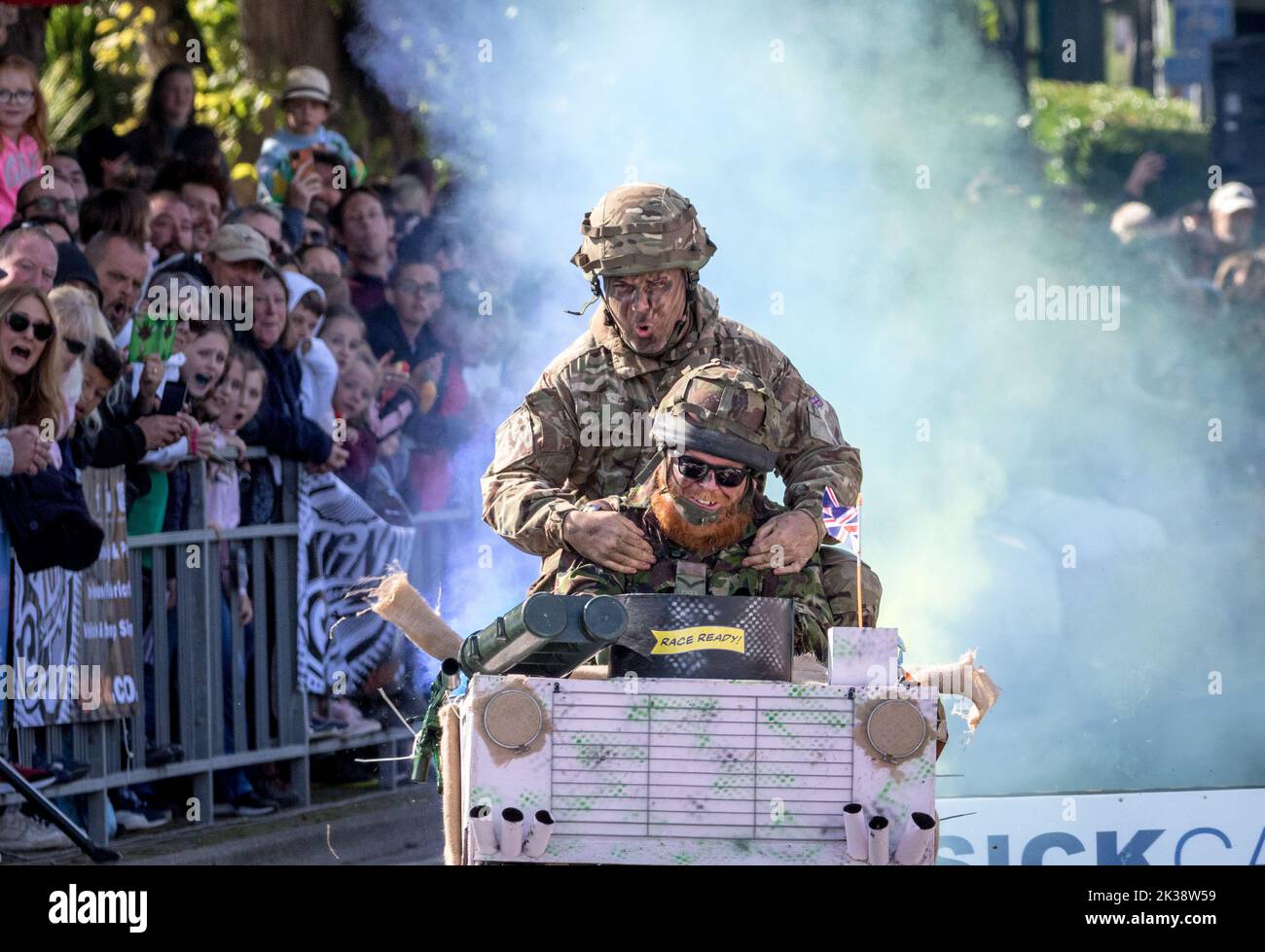 Crowds gather to enjoy the hilarious soapbox challenge along the steep ...