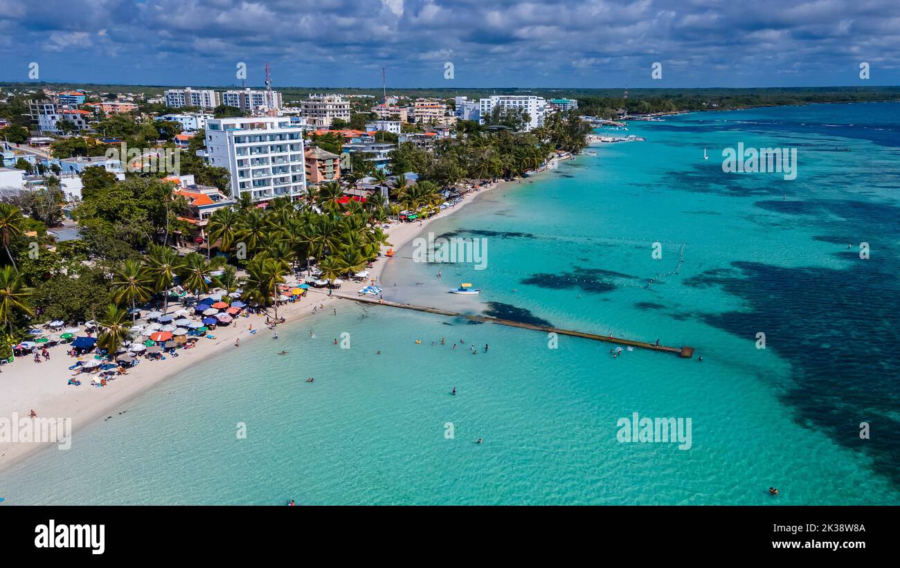 Beautiful aerial view of Dominican Republic Boca Chica Beach in the ...