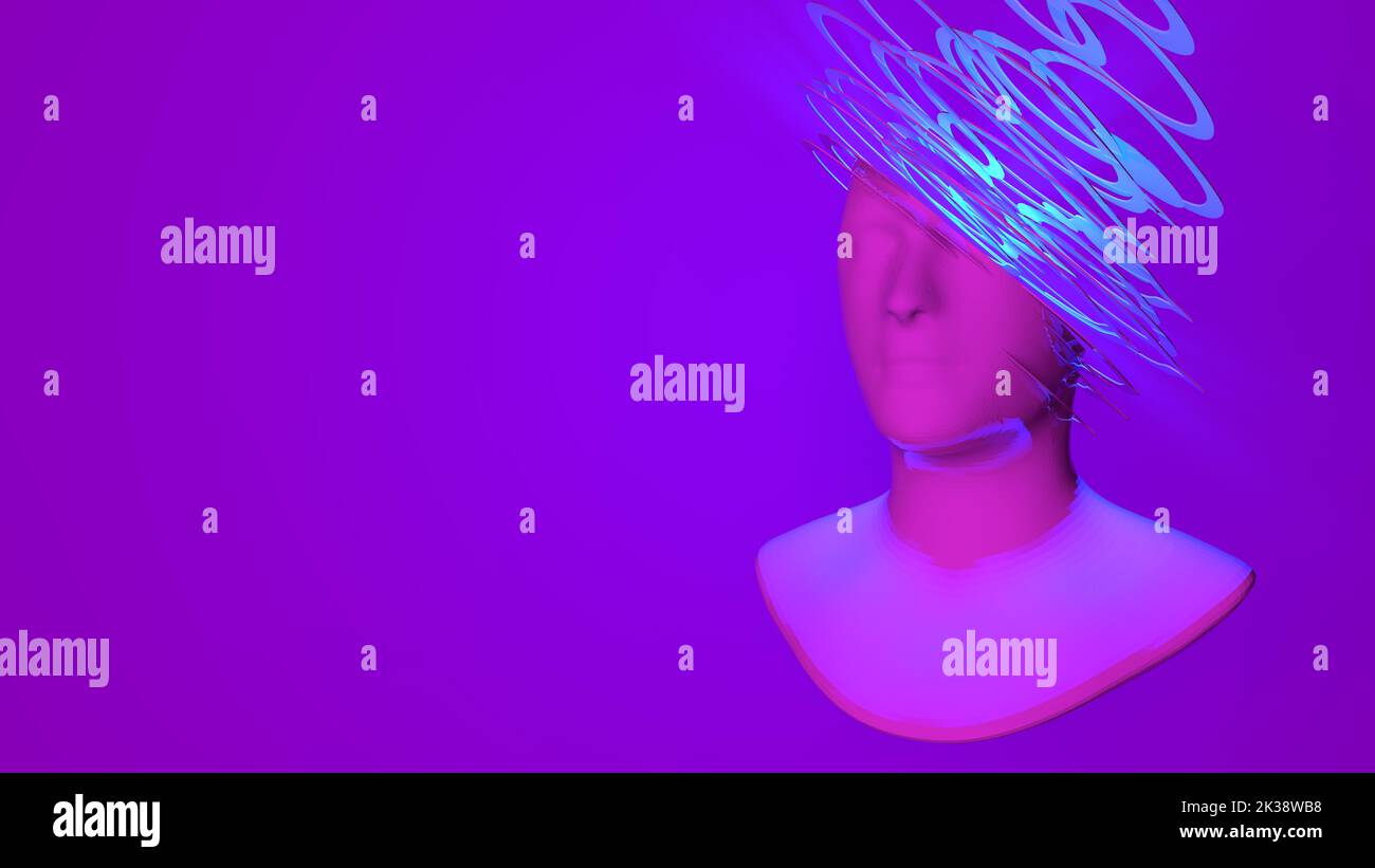 3d digital abstract human face on a dark background. Futuristic face ...