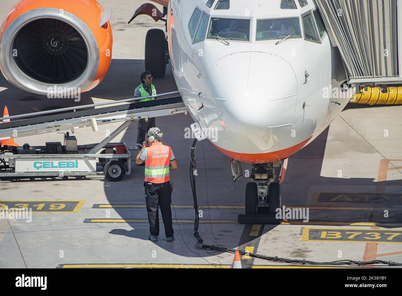 20 July 2022, Antalya, Turkey: Ground service workers providing ...