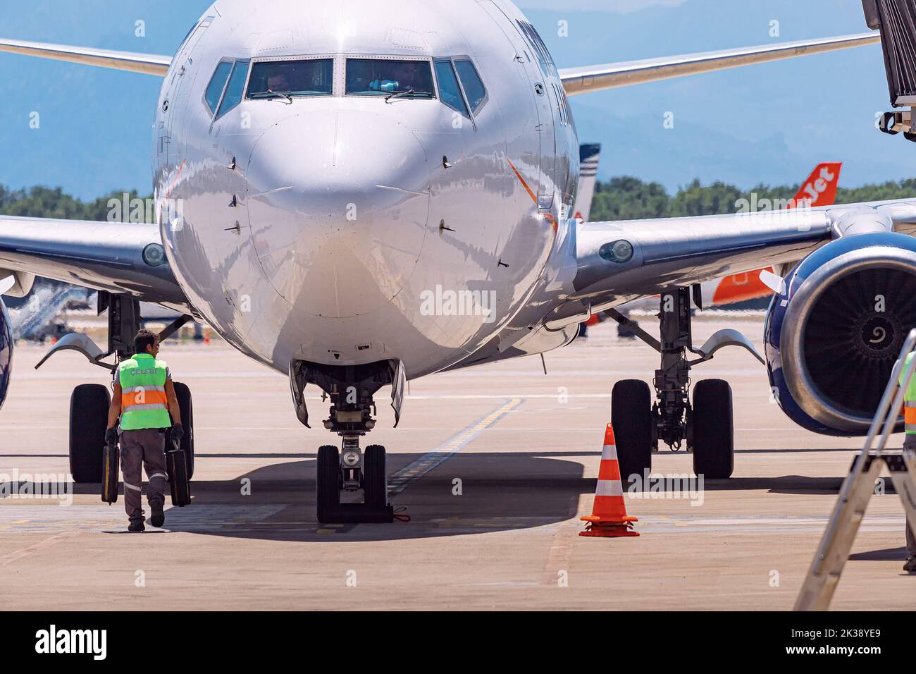 20 July 2022, Antalya, Turkey: Ground service workers providing ...
