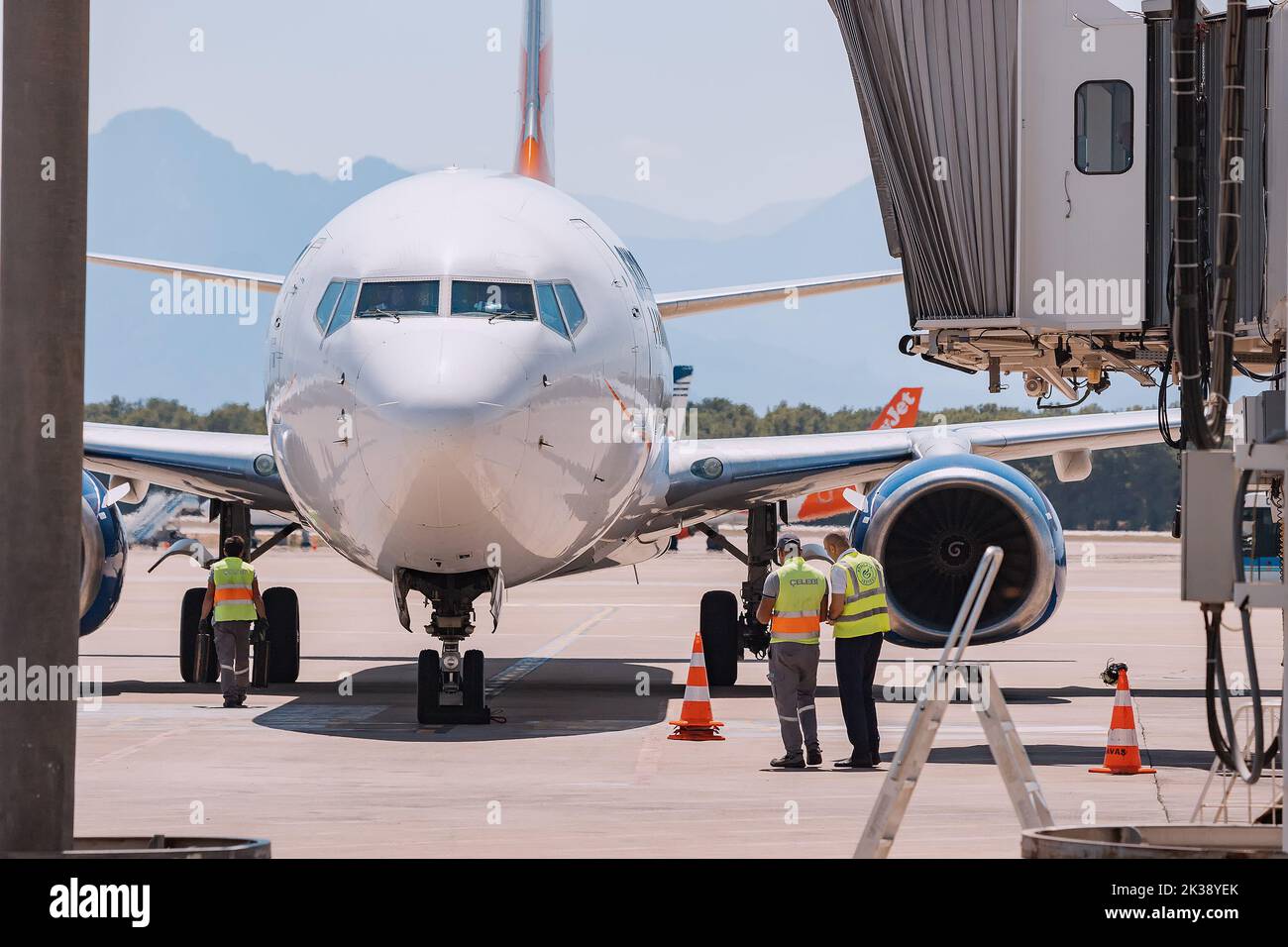 20 July 2022, Antalya, Turkey: Ground service workers providing ...