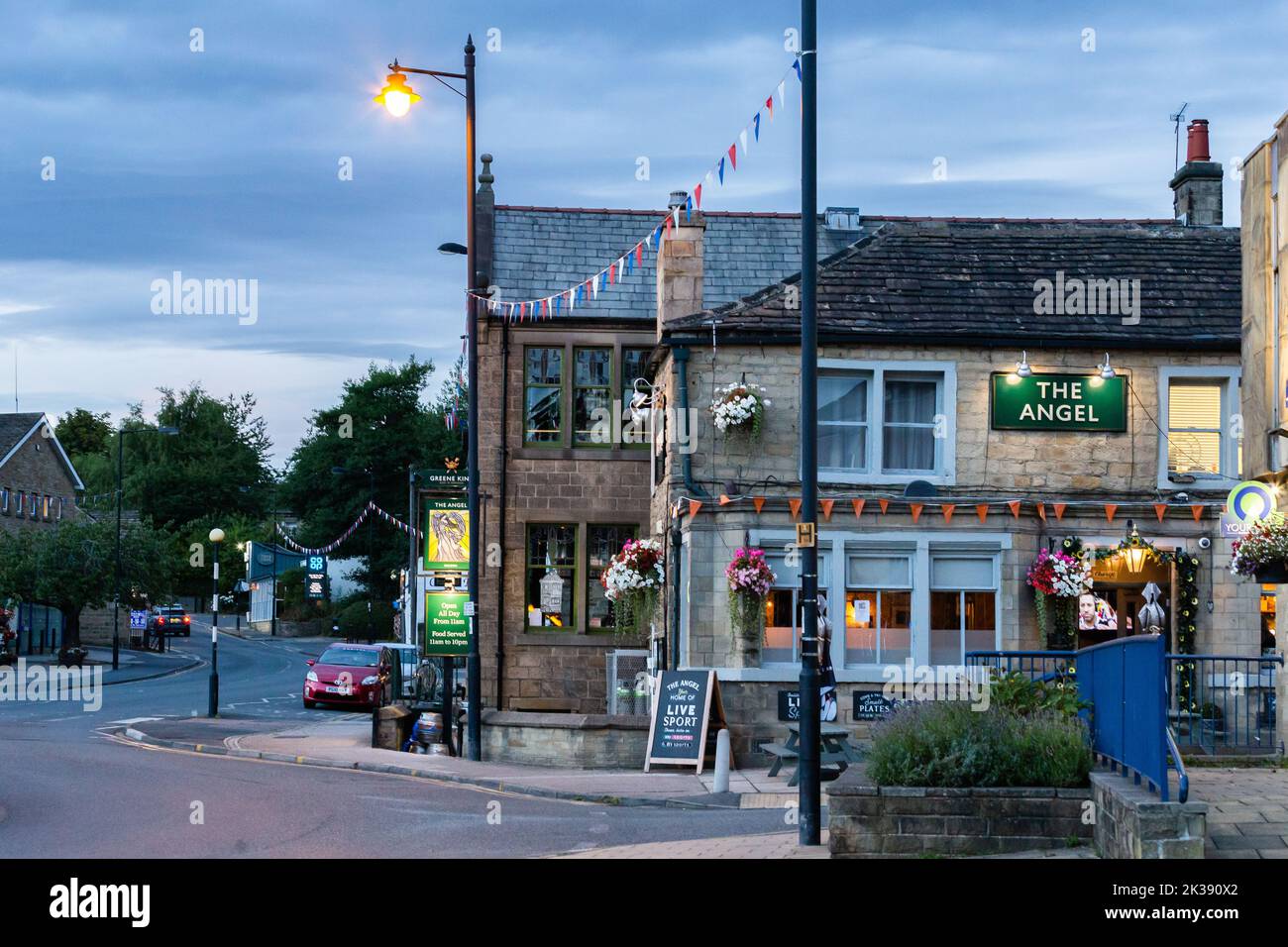 The Angel Pub in Baildon, Yorkshire at twilight in late summer Stock ...