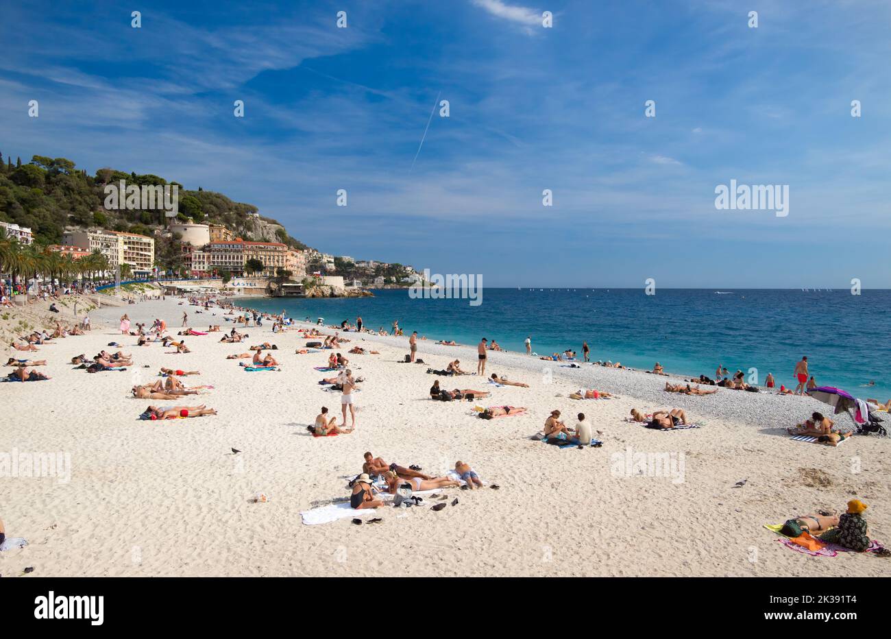 Beach and "Promenade Des Anglais" in Nice city on the French riviera ...