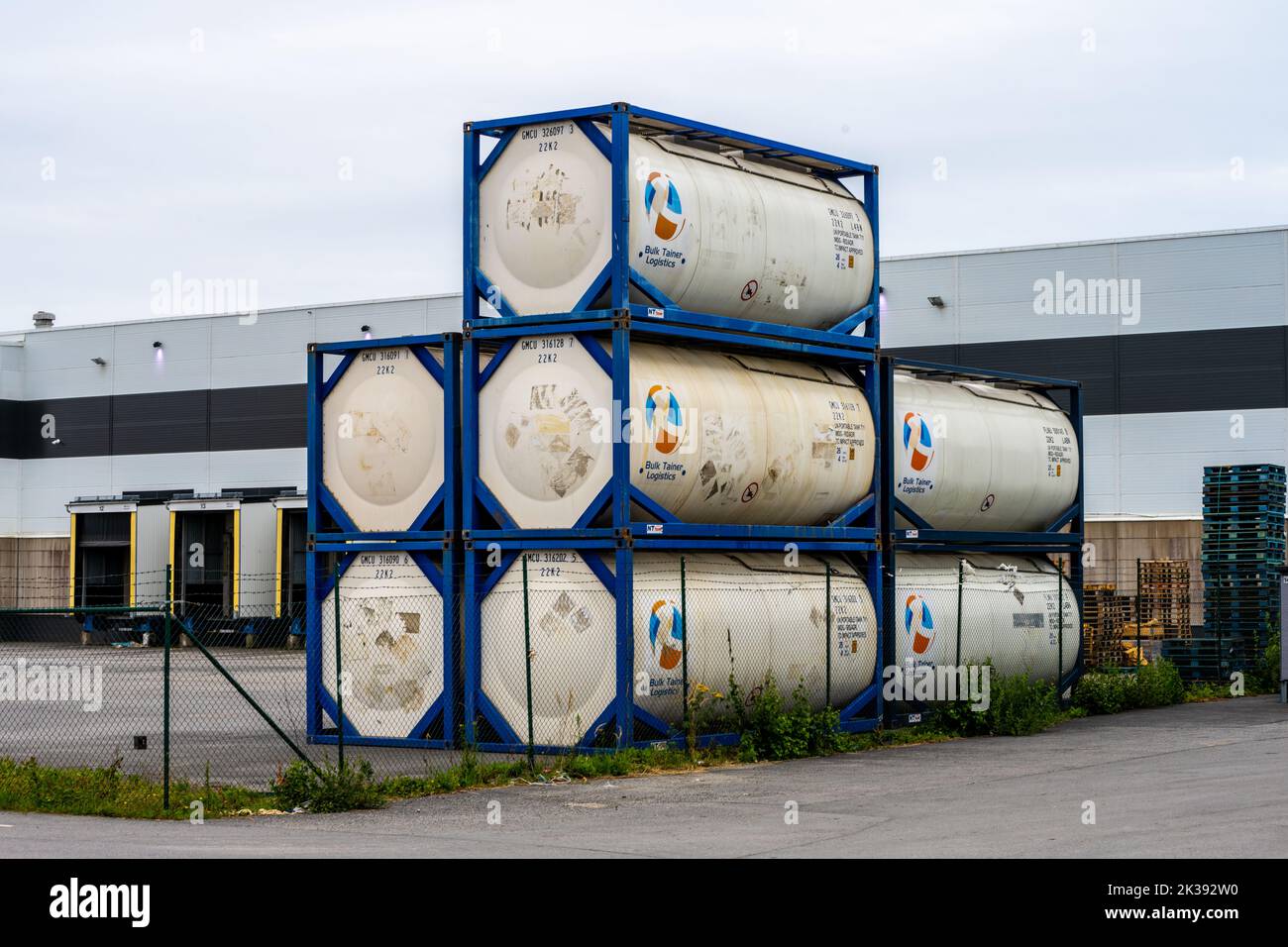 Gothenburg, Sweden - July 24 2022: Stack of universal tank containers ...