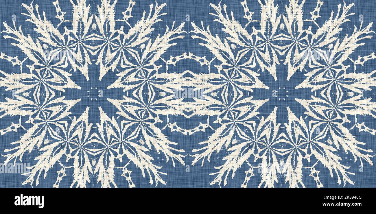Farmhouse blue snow flake border background. Frosty batik french effect ...