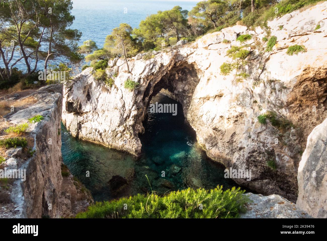 A beautiful marine landscape of the Caribbean sea with a cove and rocky ...