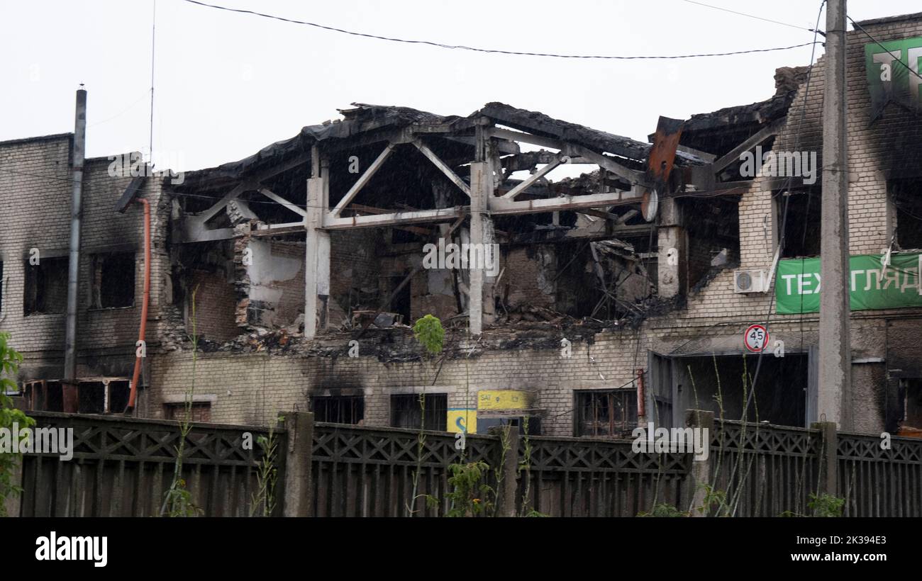 Buildings sit destroyed in Izium, Ukraine. Residents of Izium have ...