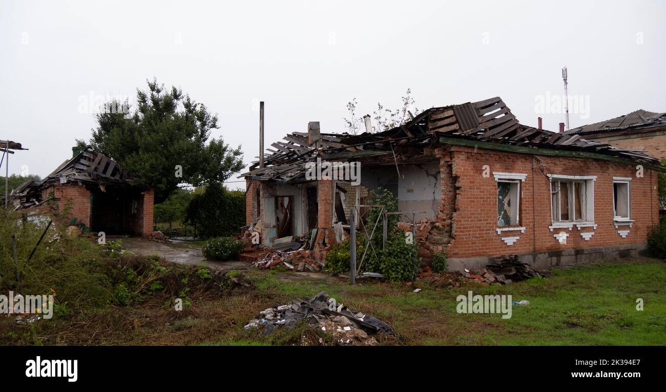 Buildings sit destroyed in Izium, Ukraine. Residents of Izium have ...