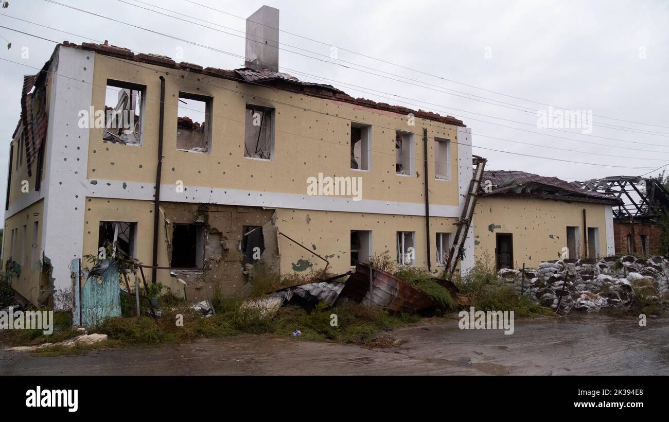 Buildings sit destroyed in Izium, Ukraine. Residents of Izium have ...