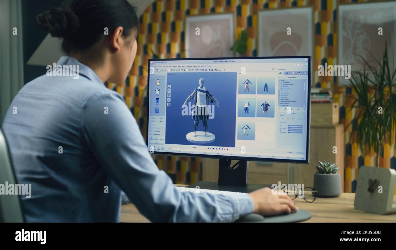 Female 3D designer having remote work on 3D modeling and creating 3D ...