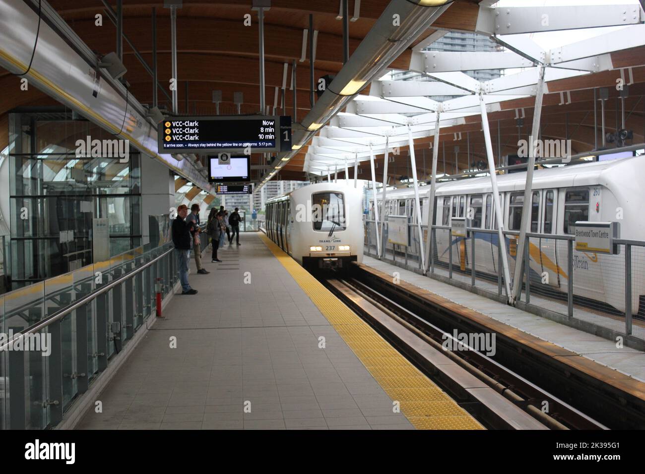 A SkyTrain at the Brentwood station in Burnaby, British Columbia ...