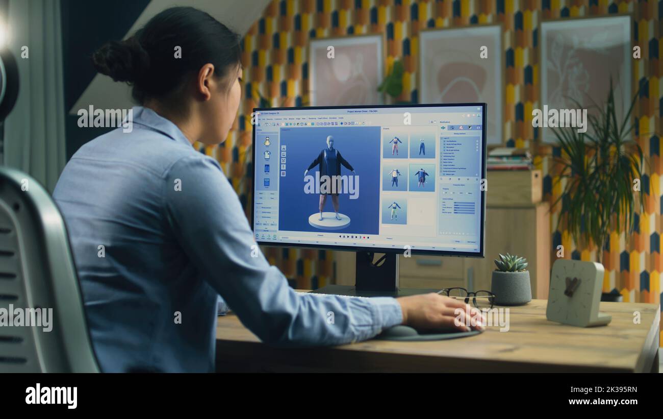 Female 3D designer having remote work on 3D modeling and creating 3D ...