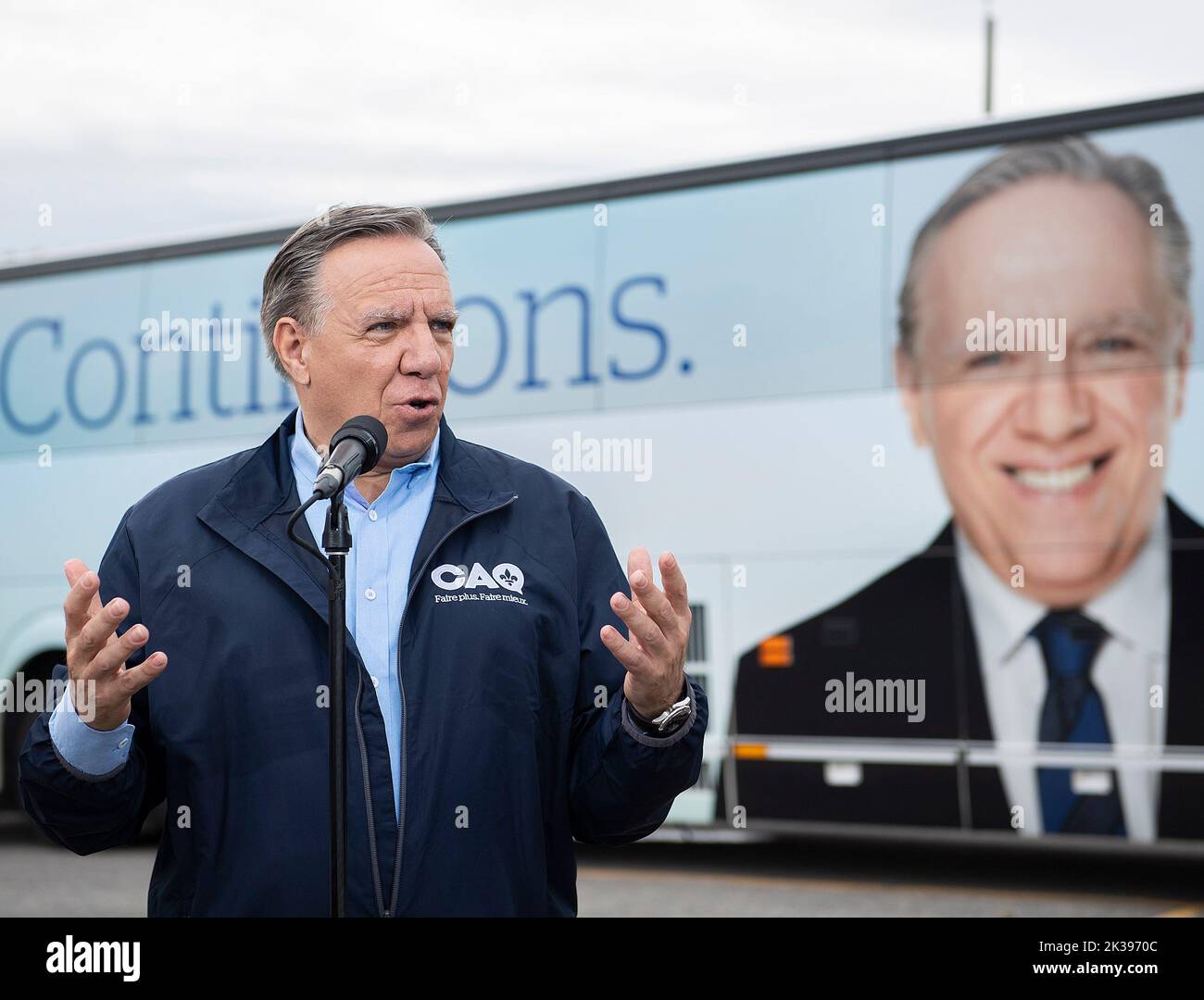 Coalition Avenir Quebec Leader Francois Legault speaks to reporters ...