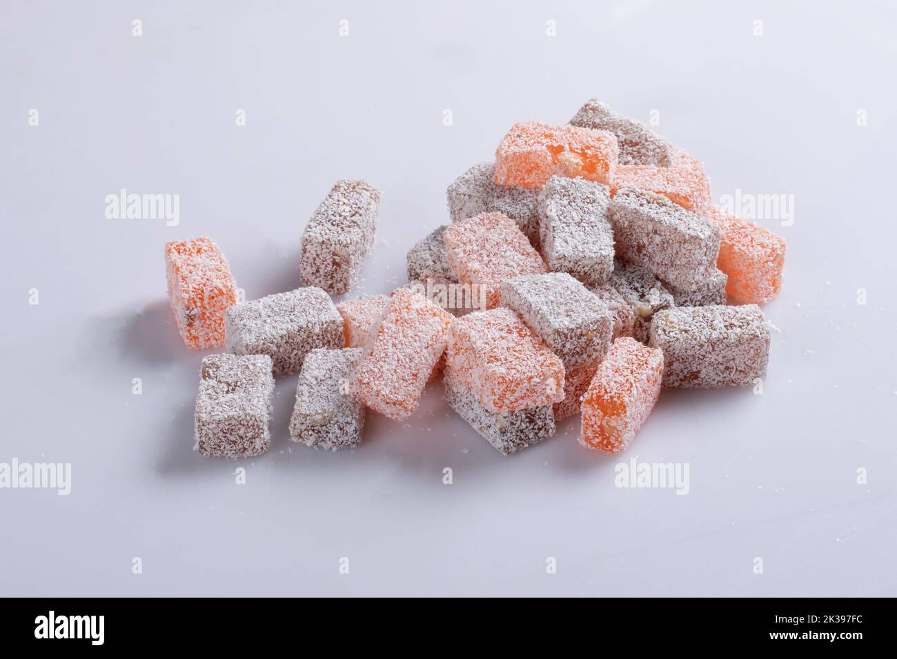 Traditional turkish coffee and turkish delight on white background ...