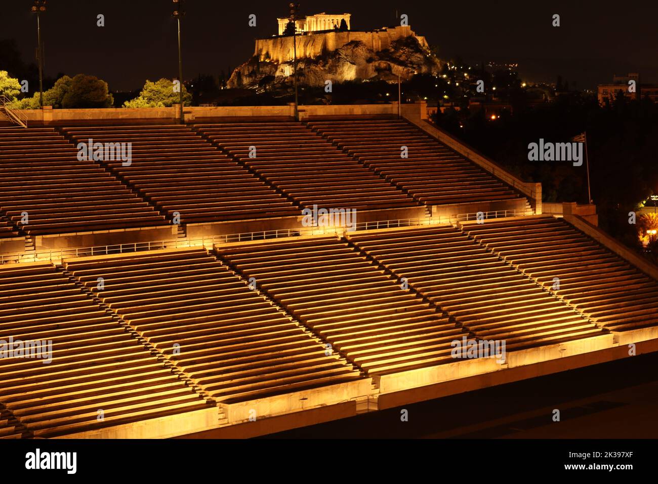 A scenic view of the Panathenaic Stadium in the city of Athens during ...