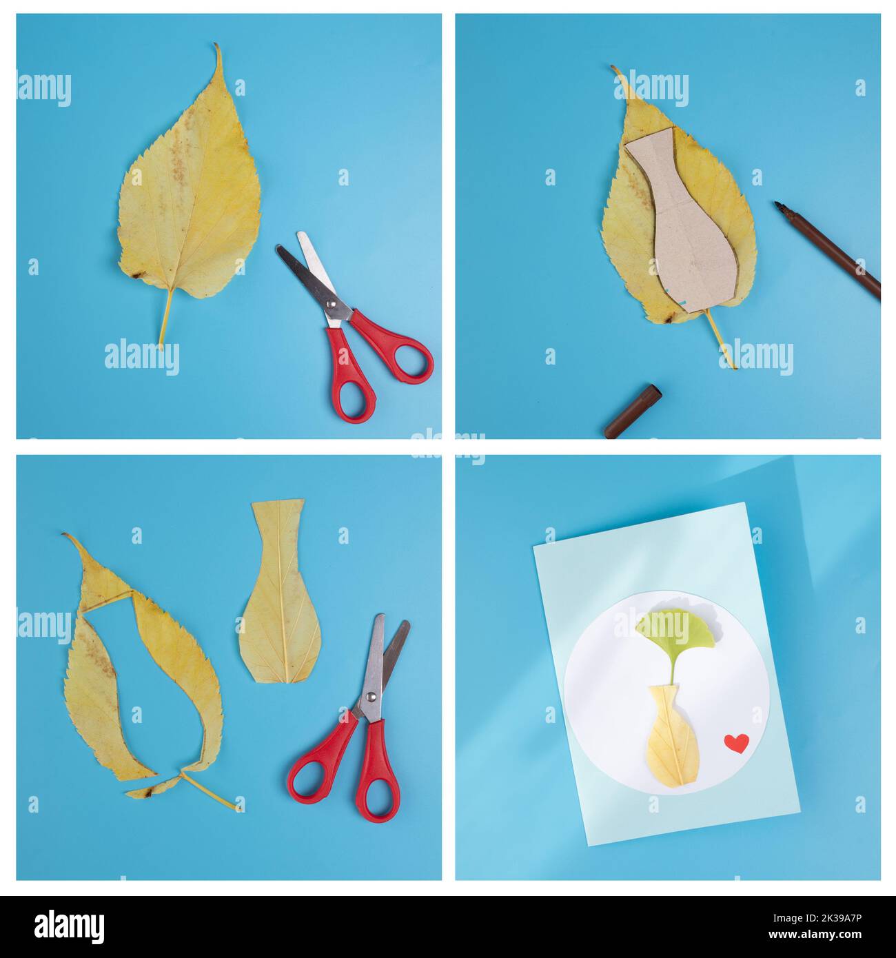 DIY autumn paper craft for kids, how to make an vase foliage, homemade ...