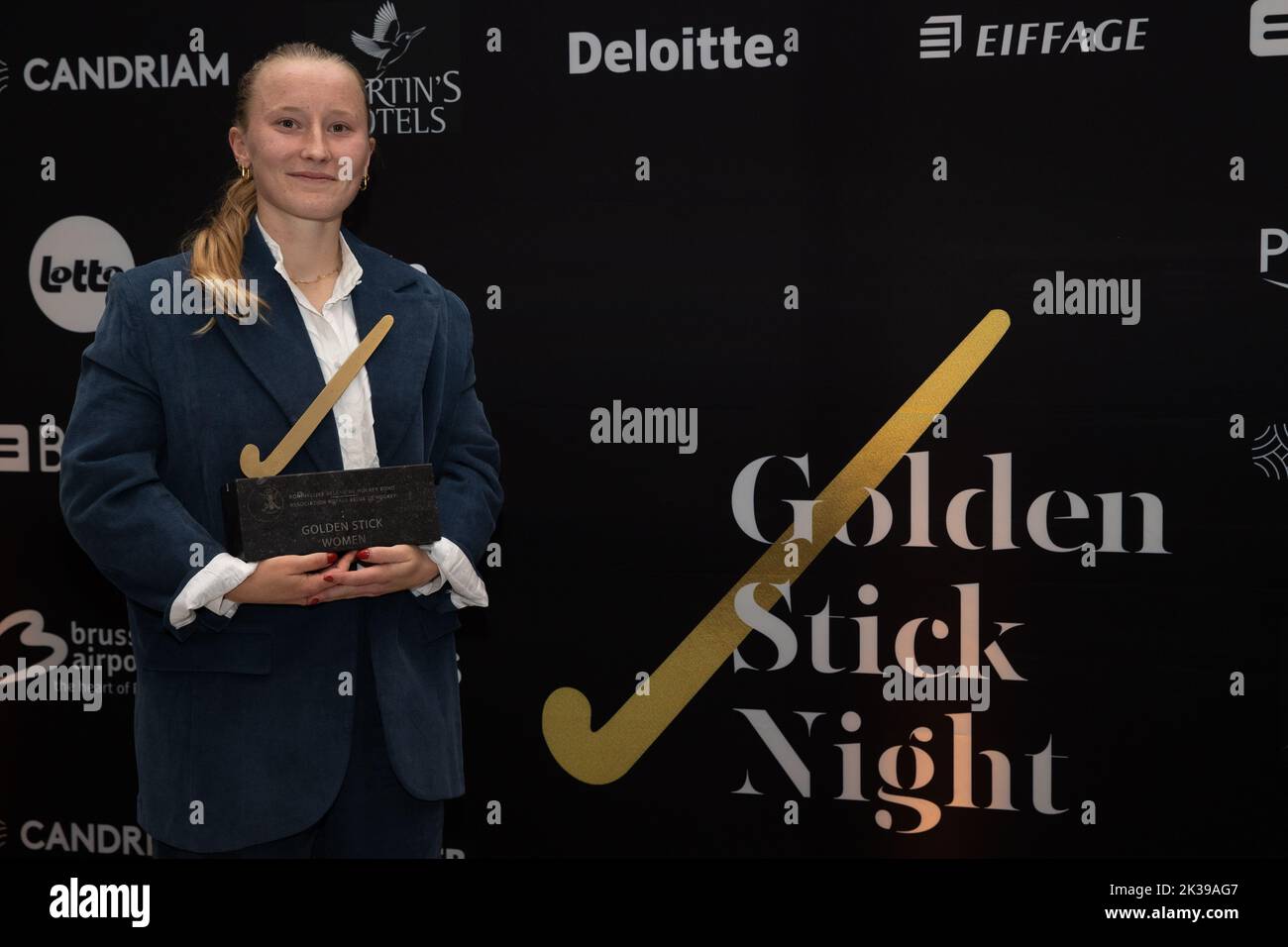 Belgium's Charlotte Englebert winner of the golden stick trophee poses ...