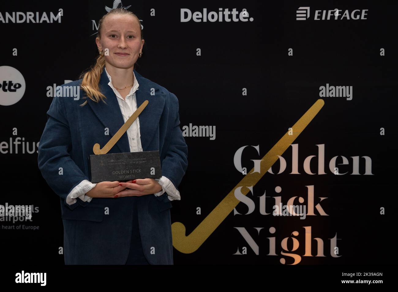 Belgium's Charlotte Englebert winner of the golden stick trophee poses ...