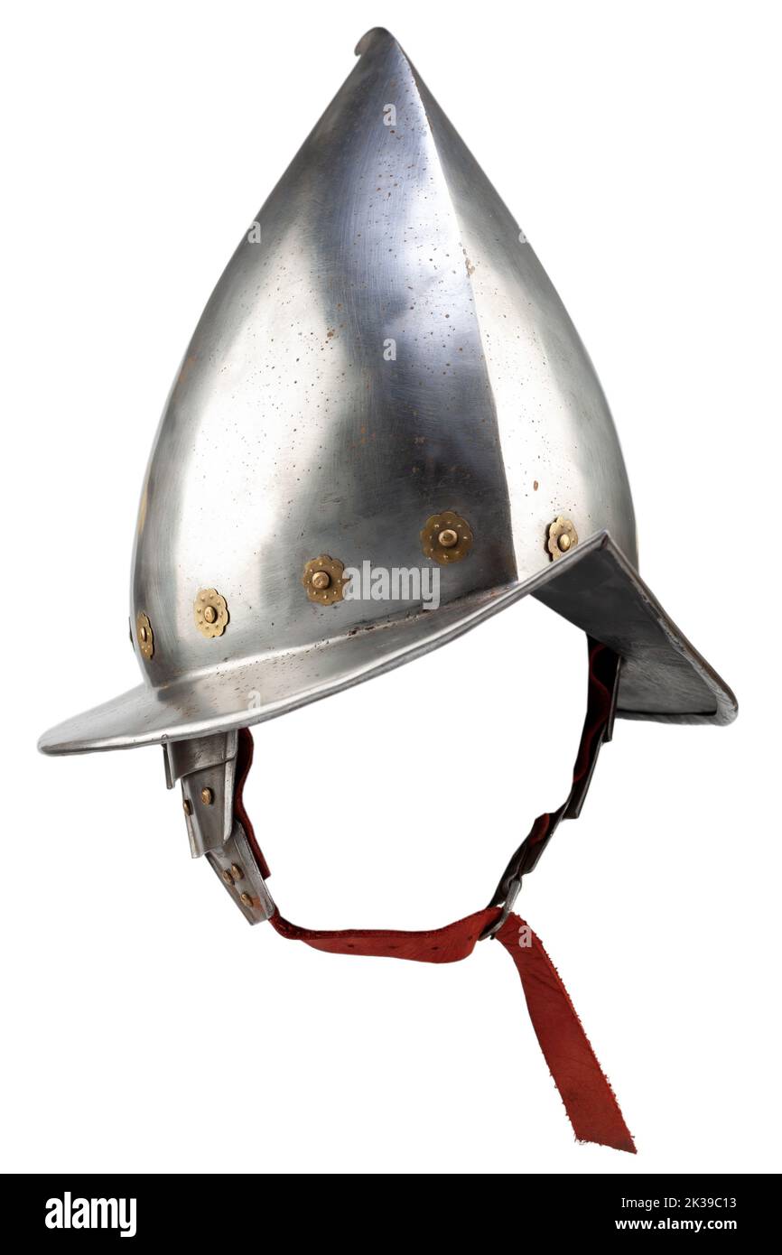 17th century morion steel helmet isolated on white background Stock ...