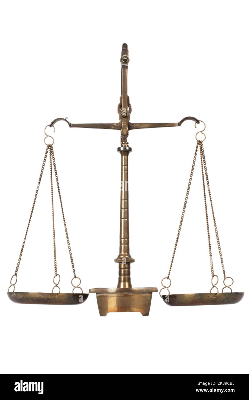 Bronze traditional balance scale isolated on white background Stock ...
