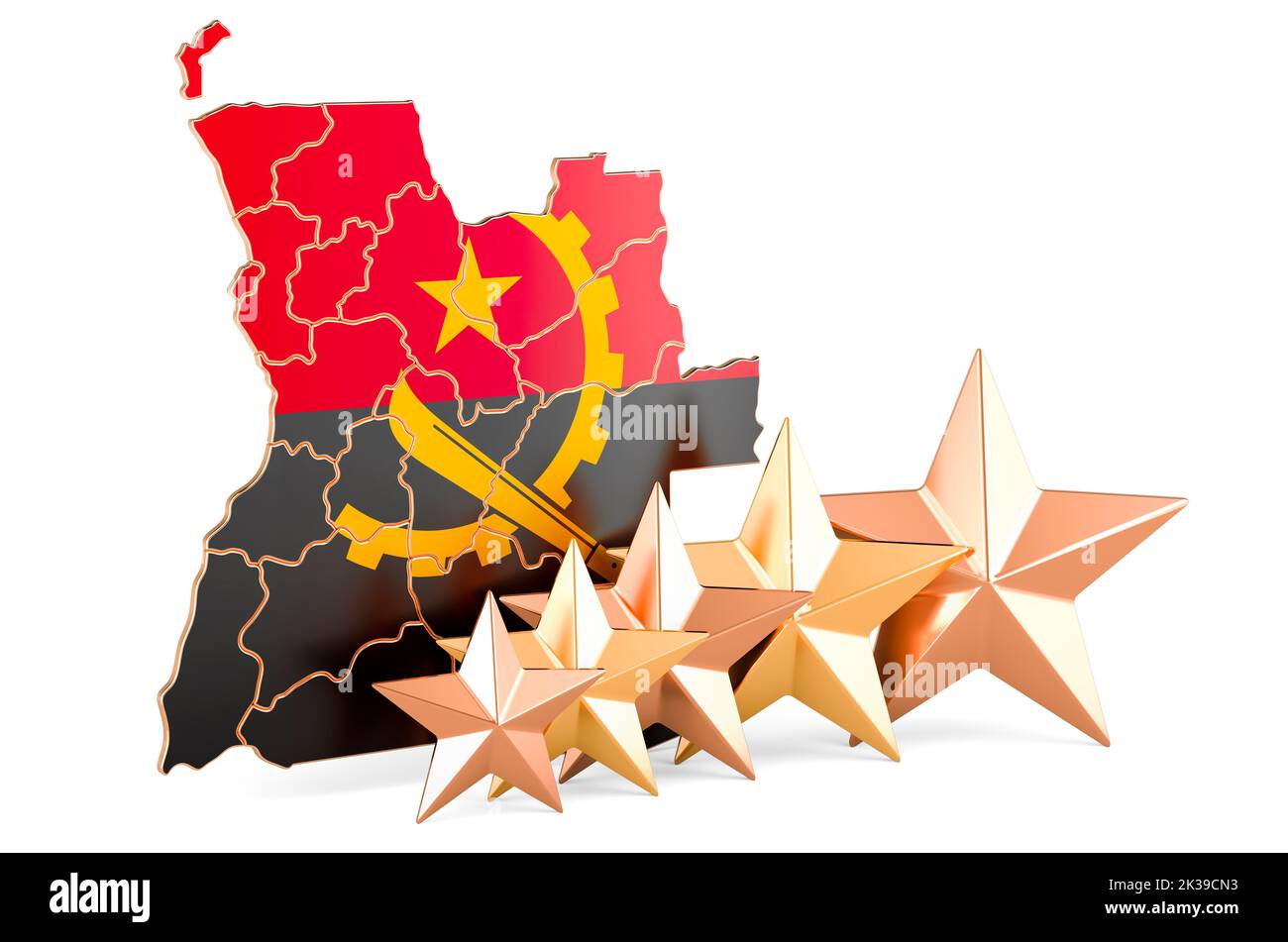 Angolan map with five stars. Rating, quality, service in Angola. 3D ...