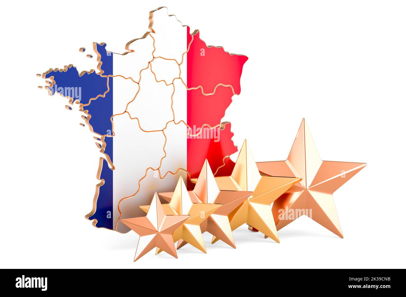 French map with five stars. Rating, quality, service in France. 3D ...