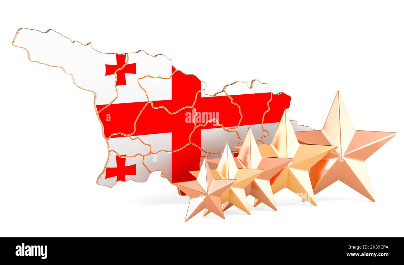 Georgian map with five stars. Rating, quality, service in Georgia. 3D ...