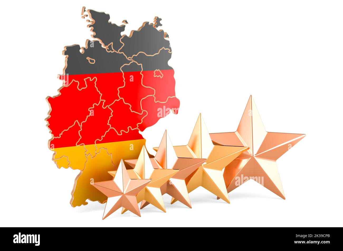 German map with five stars. Rating, quality, service in Germany. 3D ...