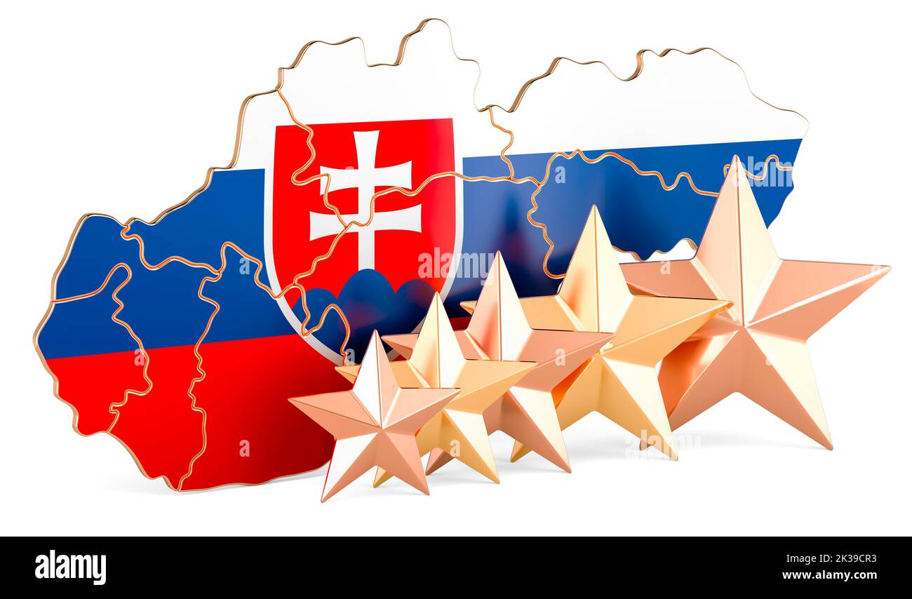 Slovak map with five stars. Rating, quality, service in Slovakia. 3D ...