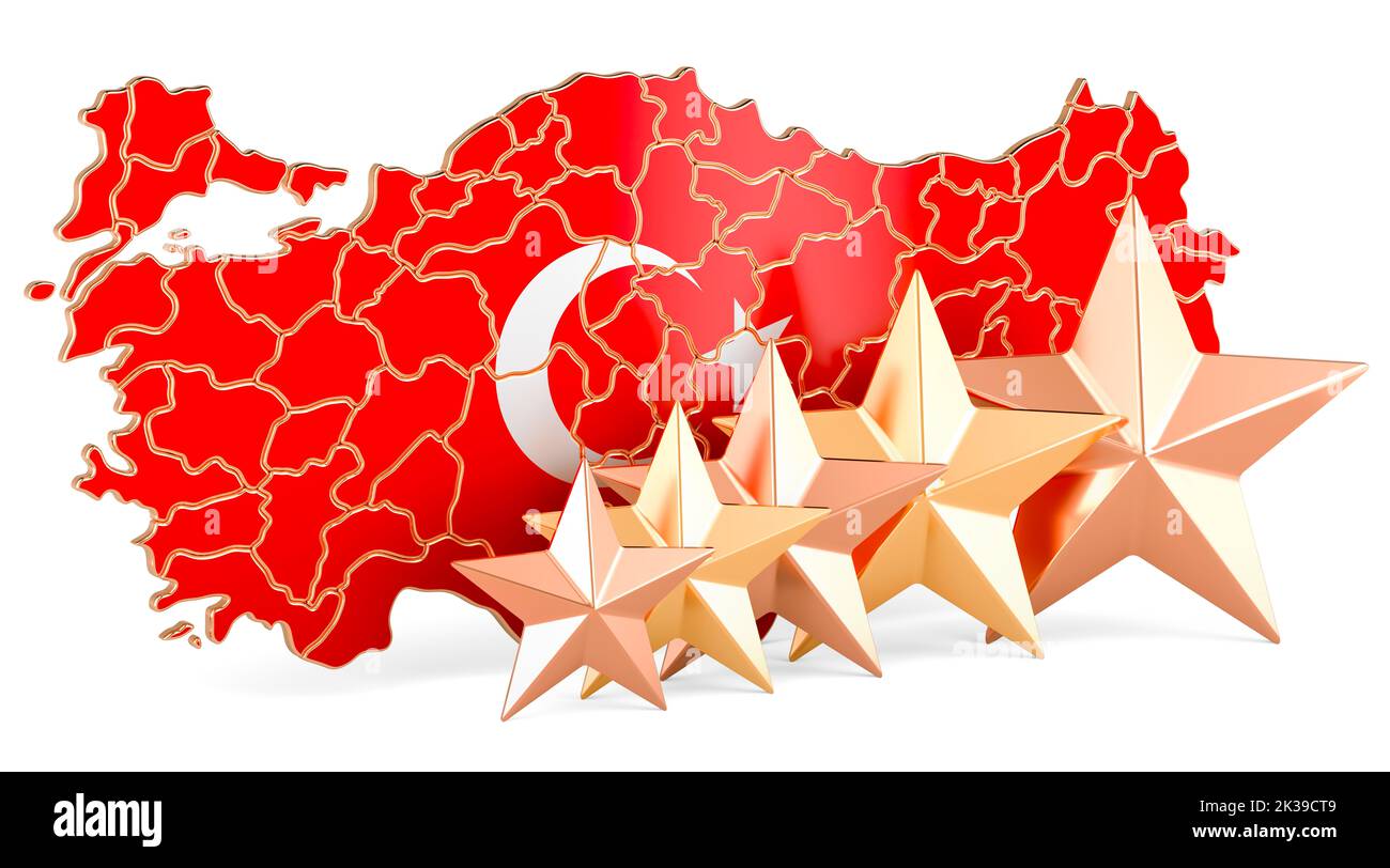 Turkish map with five stars. Rating, quality, service in Turkey. 3D ...