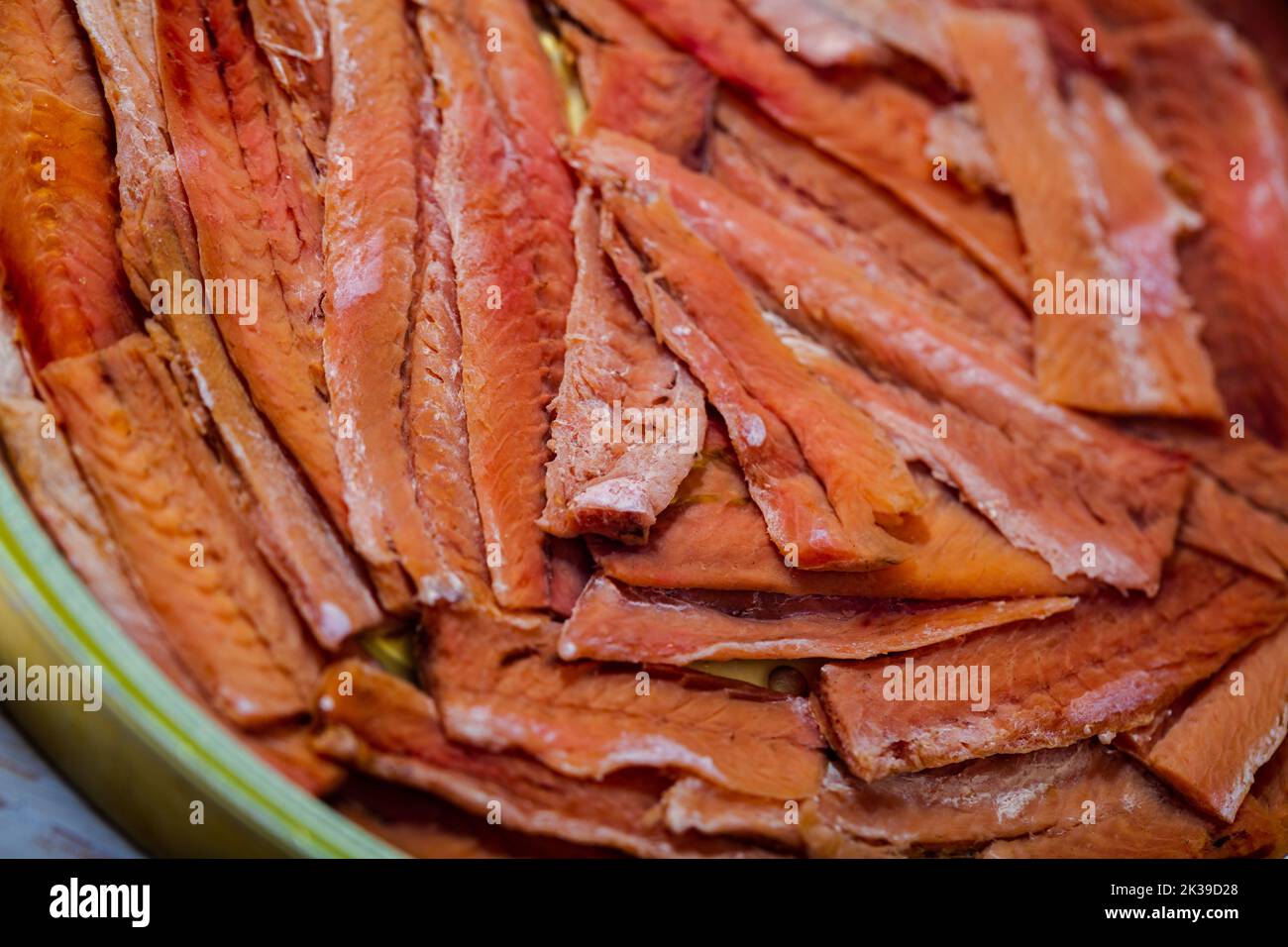Closeup of tinned anchovy fillets in oil Stock Photo - Alamy