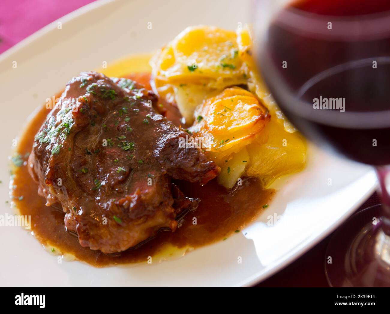 Pork cheeks in dark chocolate Stock Photo - Alamy