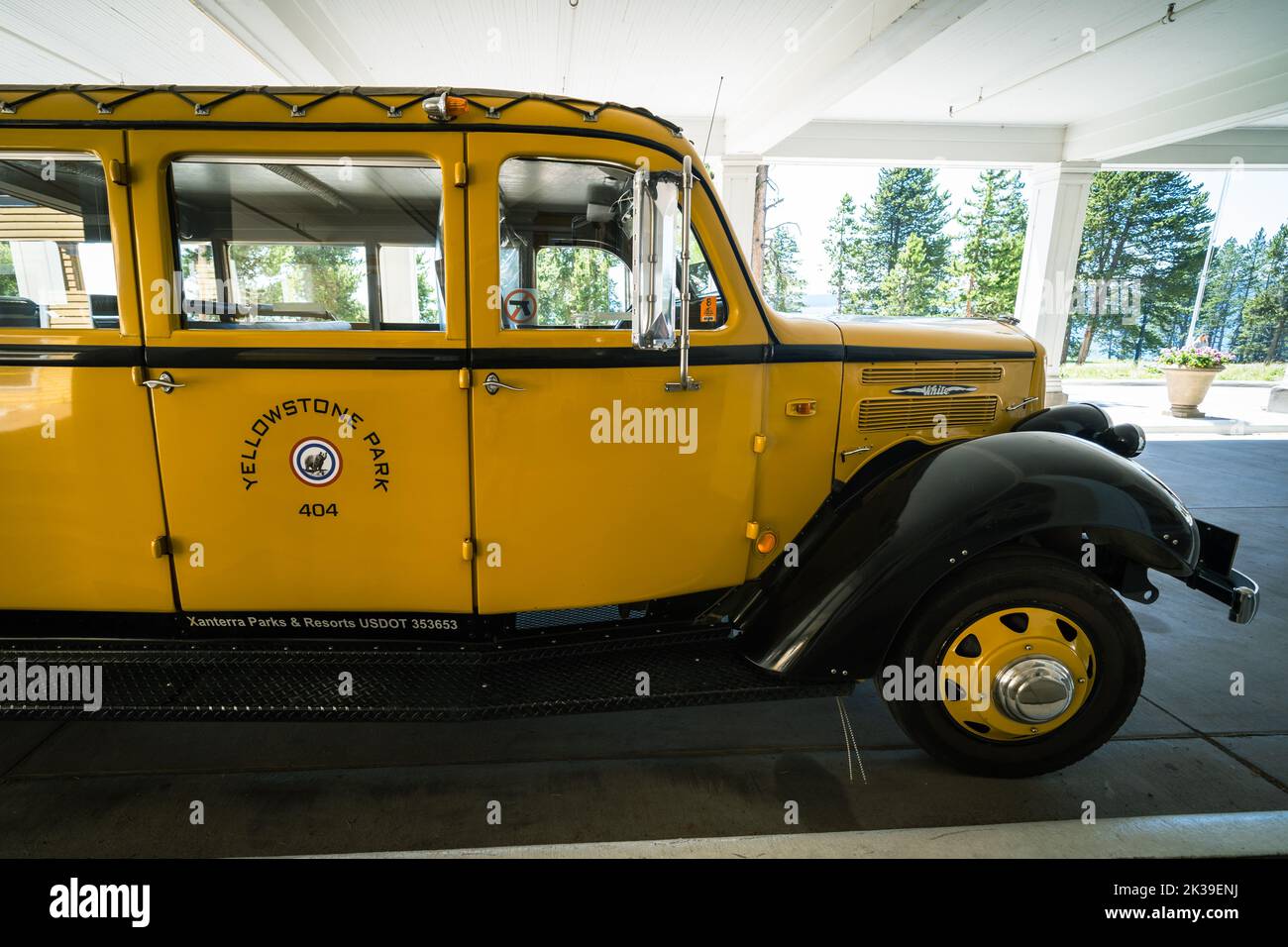 Wyoming, USA - July 19, 2022: Close up of a 1936 White Model Tour Bus ...
