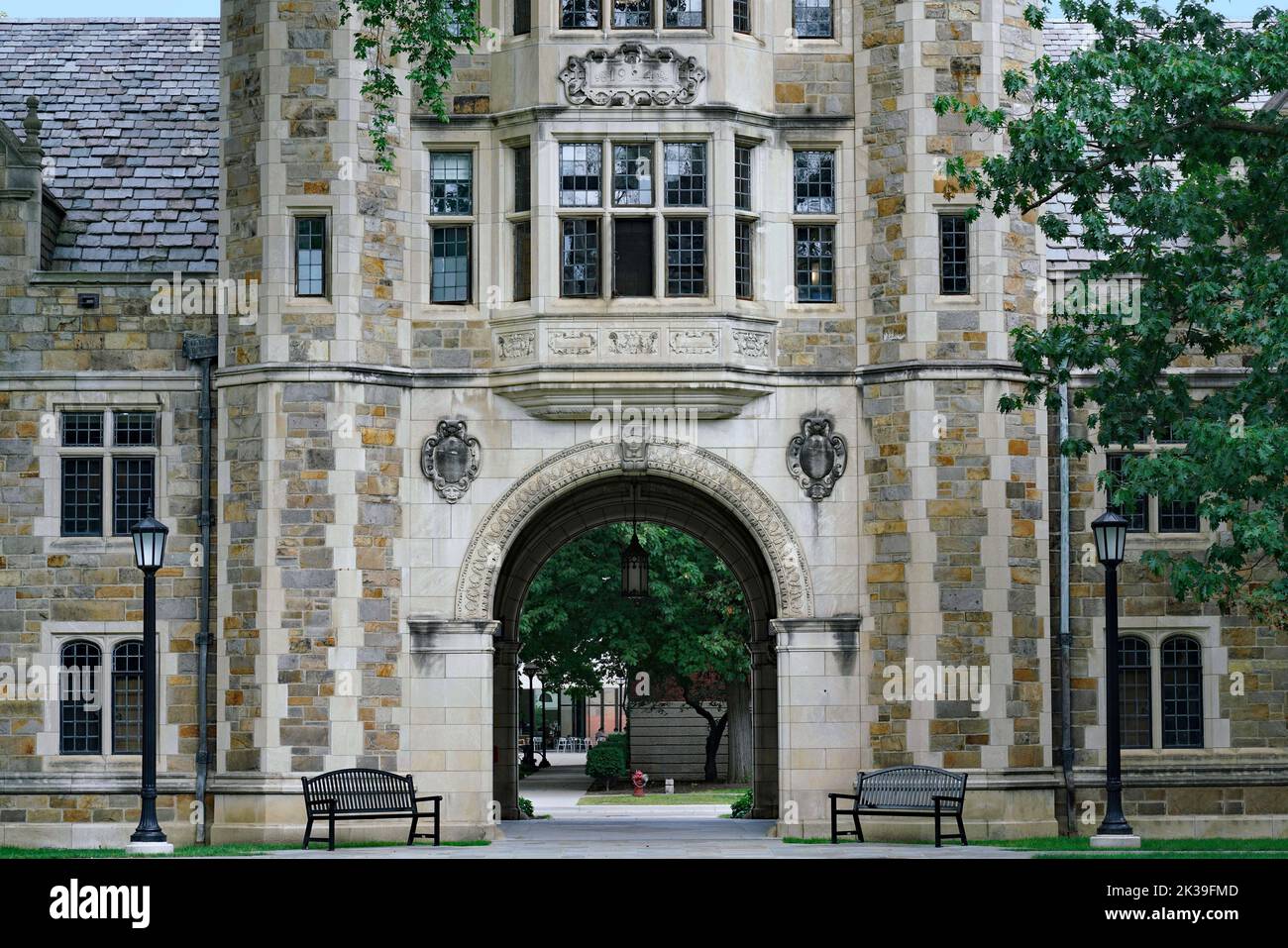 Ornate gothic style architecture at the University of Michigan, with an ...