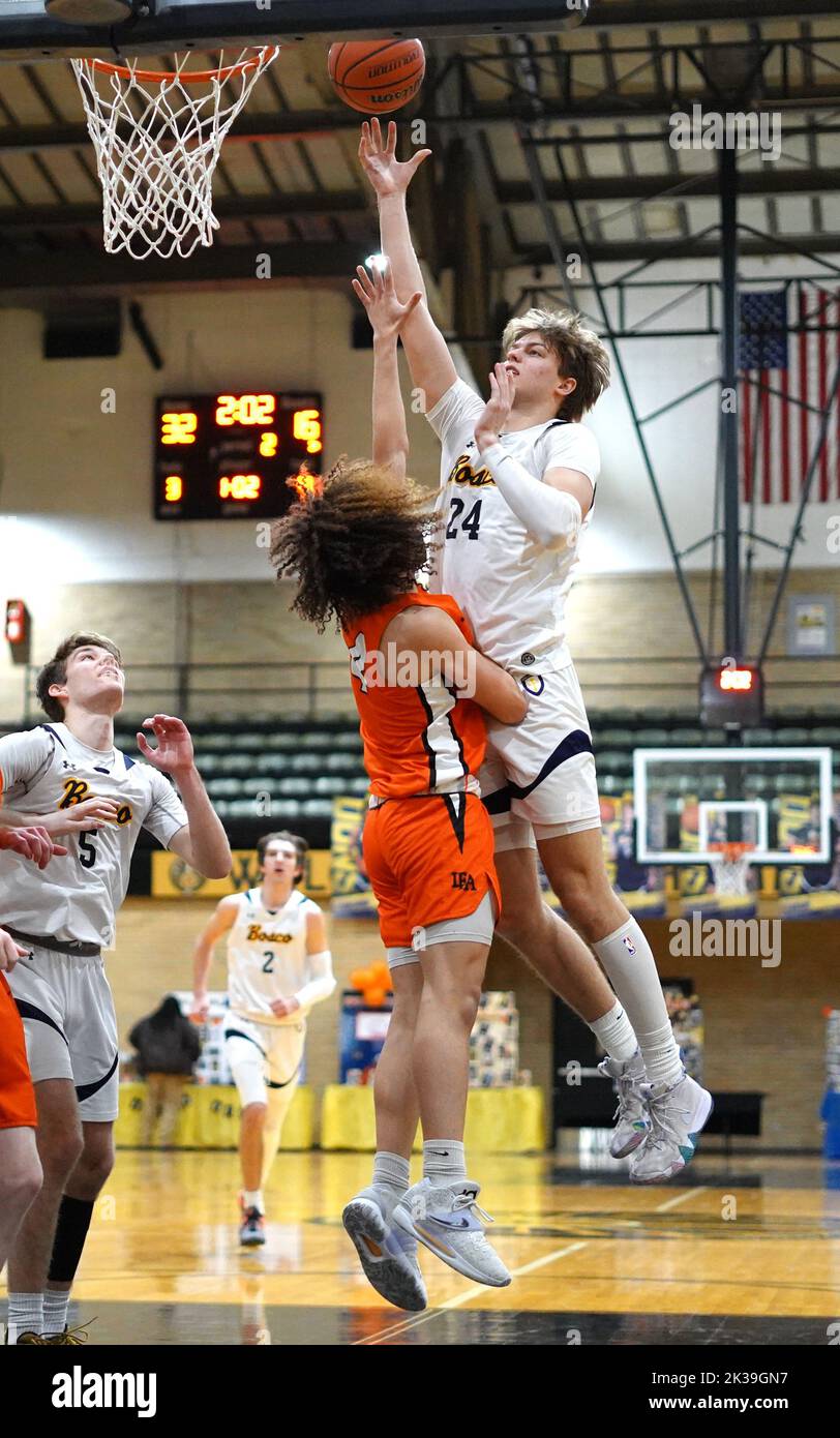A basketball game between Bosco vs Lake Forest Academy in Hammond, USA ...