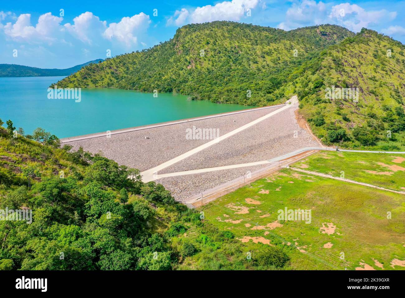 an Aerial view of blue dam water Stock Photo - Alamy