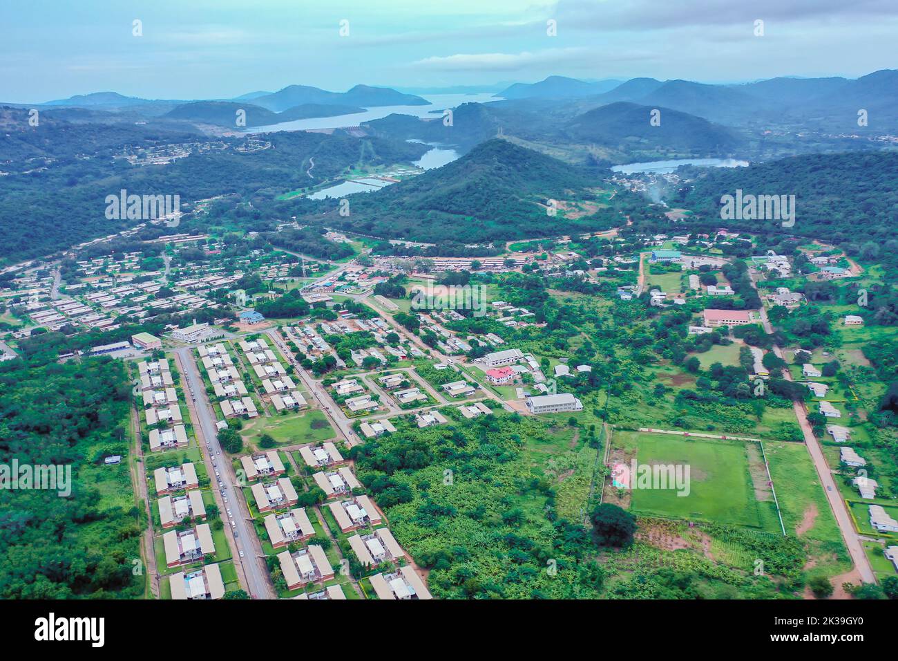 an aerial panoramic view over Akosombo town in Ghana Stock Photo - Alamy