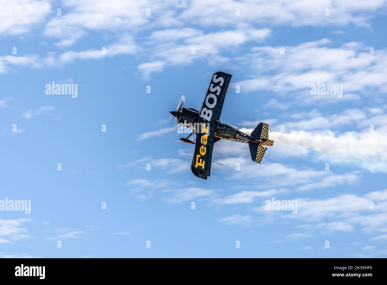 Jon Melby, piloting his Pitts S-1B Muscle Bi-Plane, performs aerobatics ...