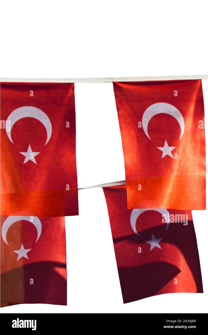 Turkish flags isolated on white backround featuring star and crescent ...